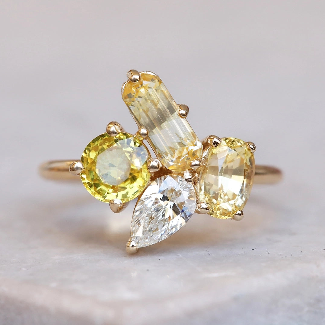 3.73ct Yellow Sapphire & Diamond Cluster Ring | One Of A Kind – HLSK